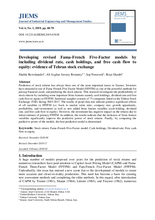 (PDF) Developing revised Fama-French Five-Factor models by including ...