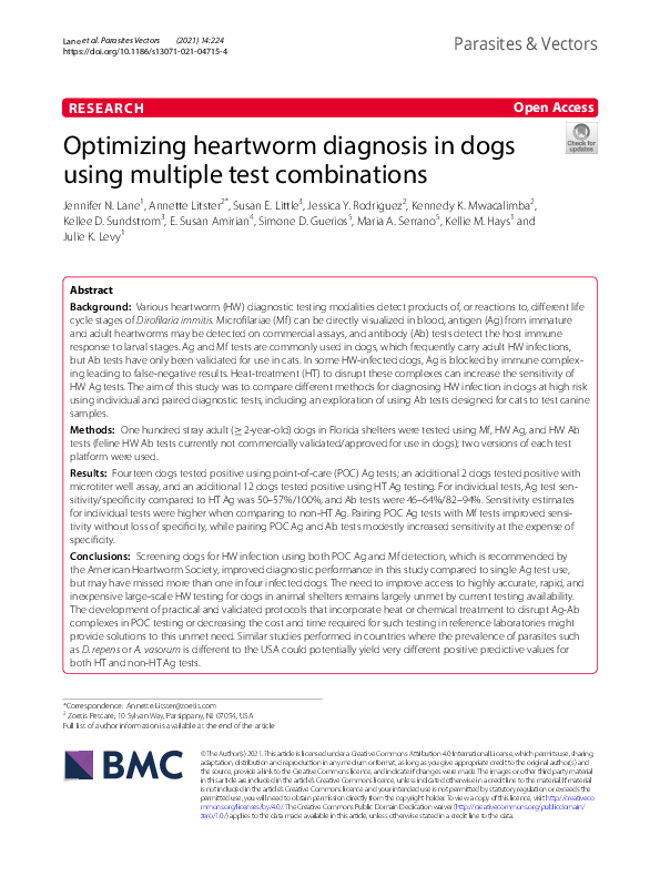 (PDF) Optimizing heartworm diagnosis in dogs using multiple test ...