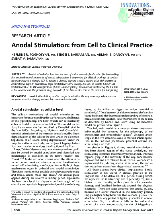 (PDF) Anodal Stimulation : from Cell to Clinical Practice