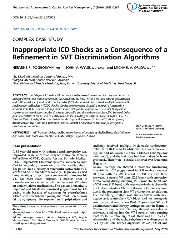 (PDF) Inappropriate ICD Shocks as a Consequence of a Refinement in SVT ...