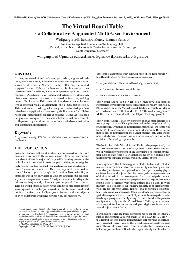 (PDF) The Virtual Round Table - a Collaborative Augmented