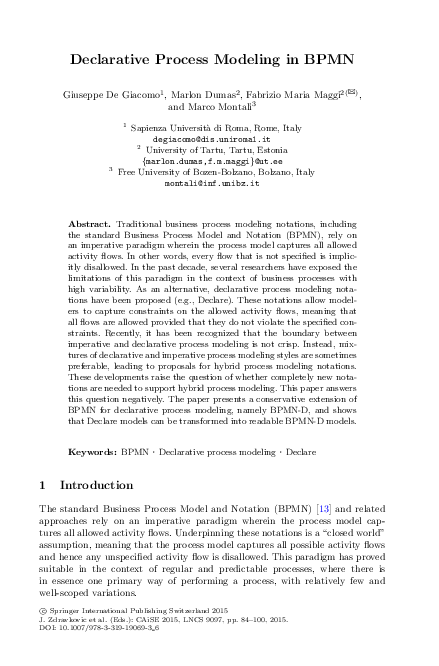 (PDF) Declarative Process Modeling in BPMN