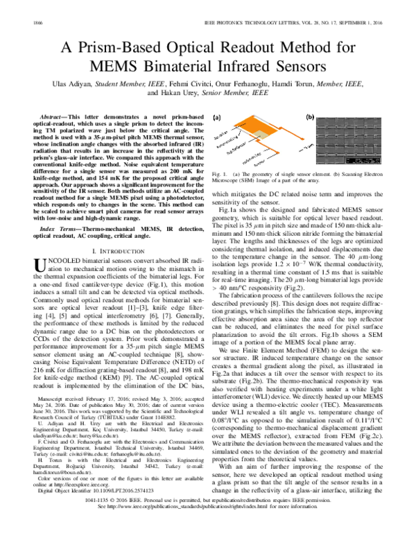 (PDF) A Prism-Based Optical Readout Method for Mems Bimaterial Infrared ...