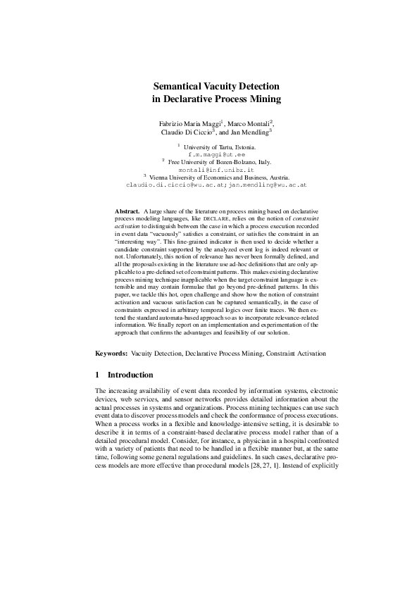 (PDF) Semantical Vacuity Detection in Declarative Process Mining