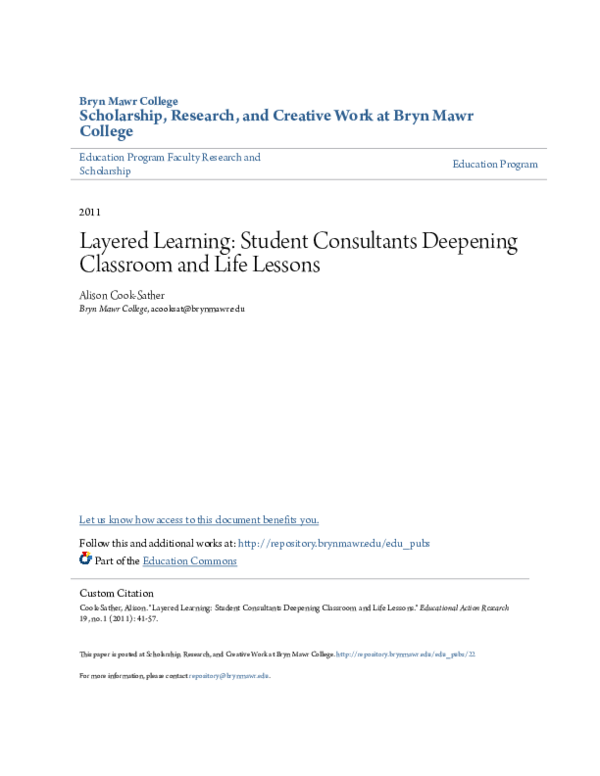 (PDF) Layered Learning: Student Consultants Deepening Classroom and ...