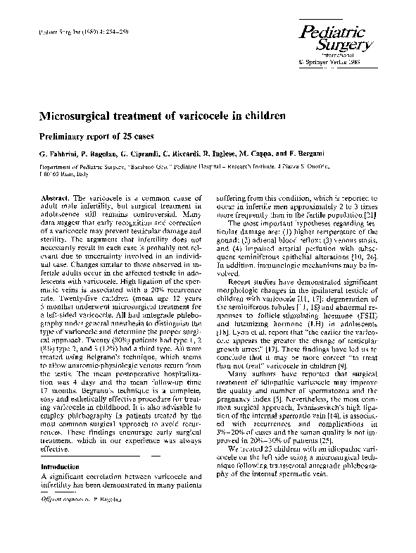 (PDF) Microsurgical treatment of varicocele in children
