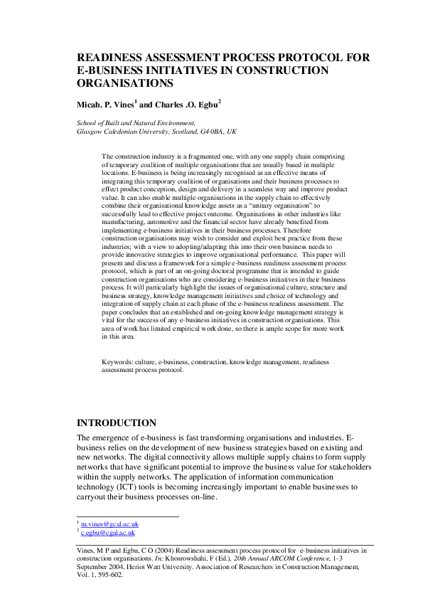 (PDF) Readiness assessment process protocol for e-business initiatives ...