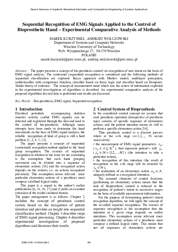 (PDF) Sequential recognition of EMG signals applied to the control of ...