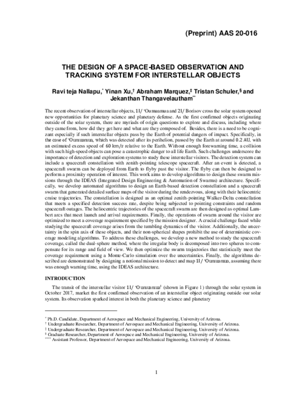 (PDF) The Design of a Space-based Observation and Tracking System for ...