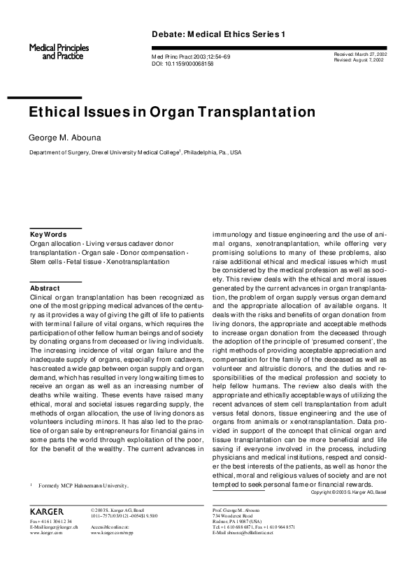(PDF) Ethical Issues in Organ Transplantation
