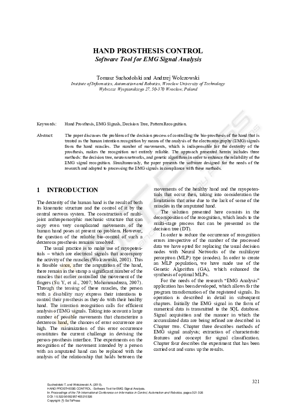 (PDF) Hand Prosthesis Control - Software Tool for EMG Signal Analysis