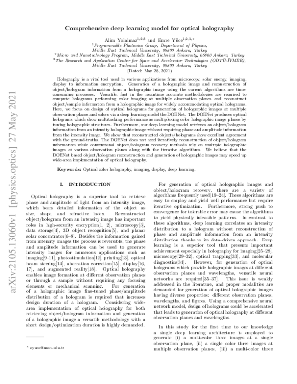 (PDF) Comprehensive deep learning model for optical holography