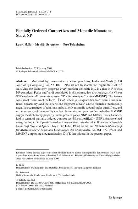 (PDF) Partially Ordered Connectives and Monadic Monotone Strict NP