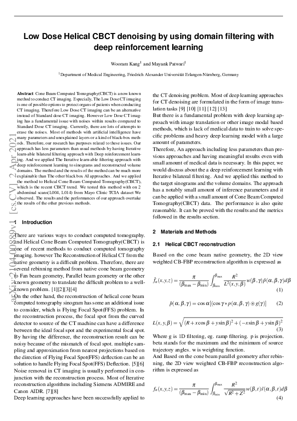 (PDF) Low Dose Helical CBCT denoising by using domain filtering with ...