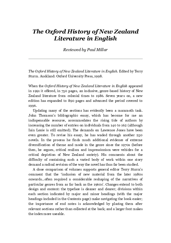 (PDF) The Oxford History of New Zealand Literature in English