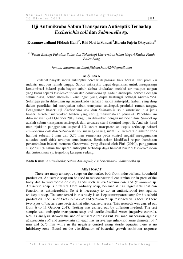 (PDF) Uji Antimikroba Sabun Transparan Antiseptik Terhadap Escherichia ...