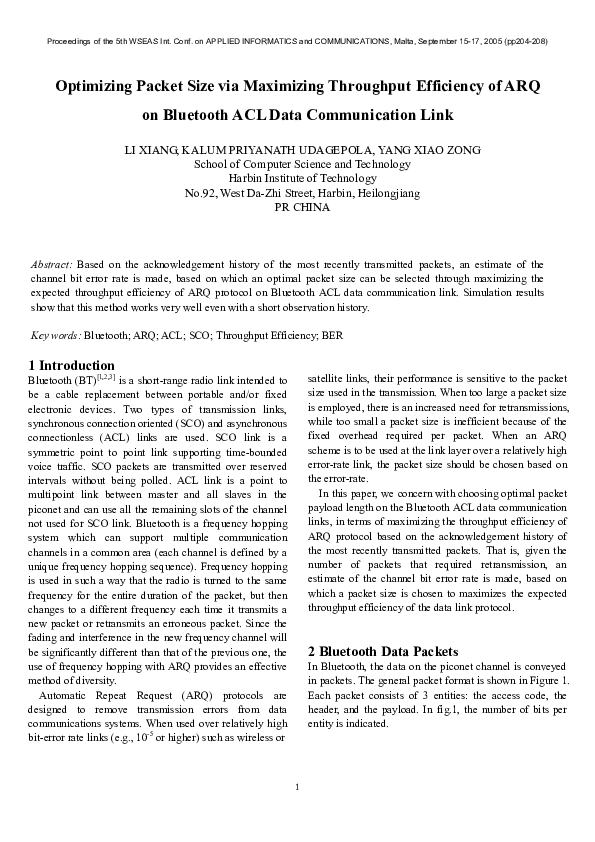 Pdf 1 Optimizing Packet Size Via Maximizing Throughput Efficiency Of