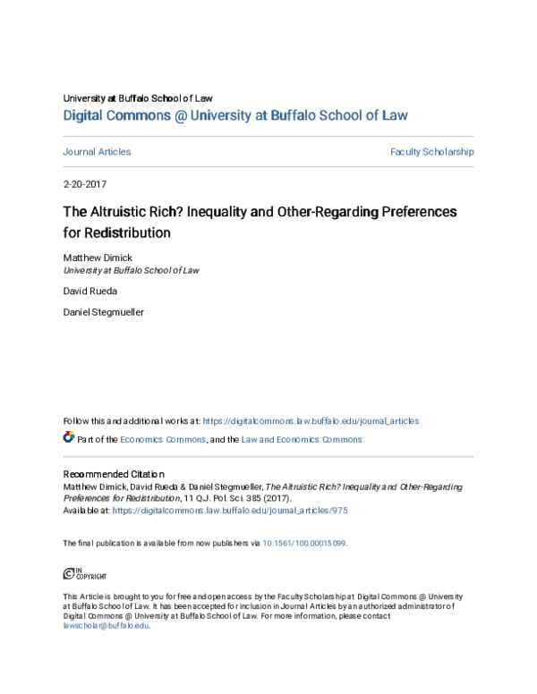 (PDF) The Altruistic Rich? Inequality and Other-Regarding Preferences ...