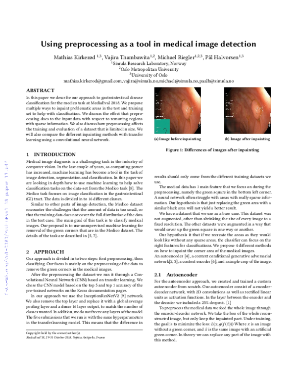 Pdf Using Preprocessing As A Tool In Medical Image Detection
