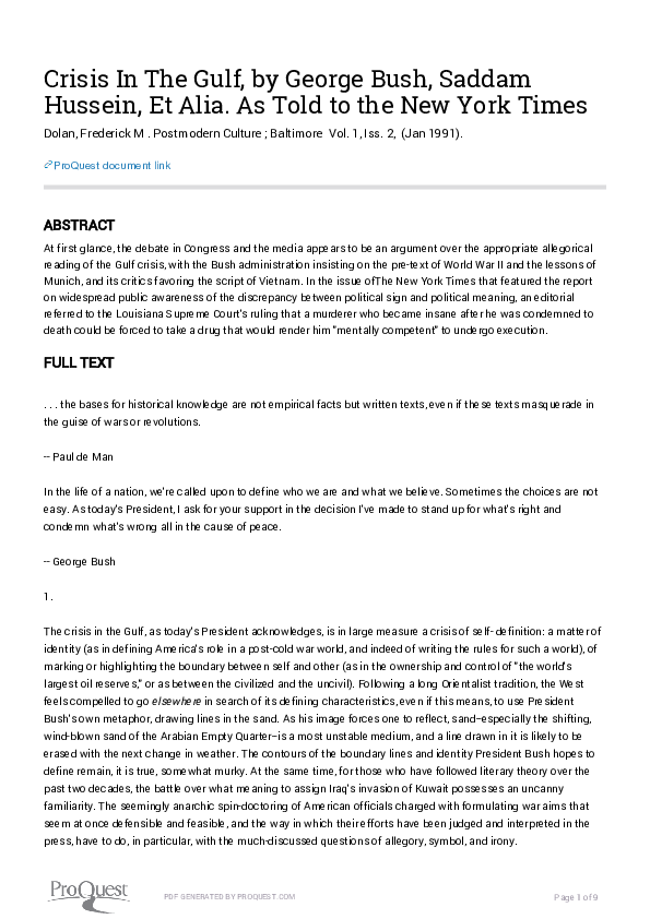 (PDF) Crisis In The Gulf, by George Bush, Saddam Hussein, Et Alia. As ...