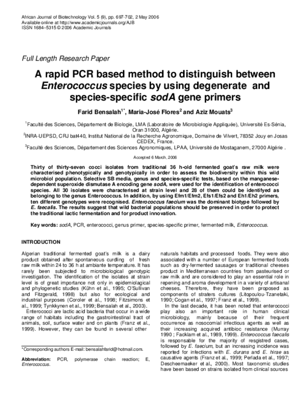 (PDF) A rapid PCR based method to distinguish between Enterococcus ...