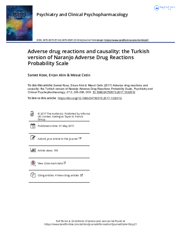 (PDF) Adverse drug reactions and causality: the Turkish version of ...