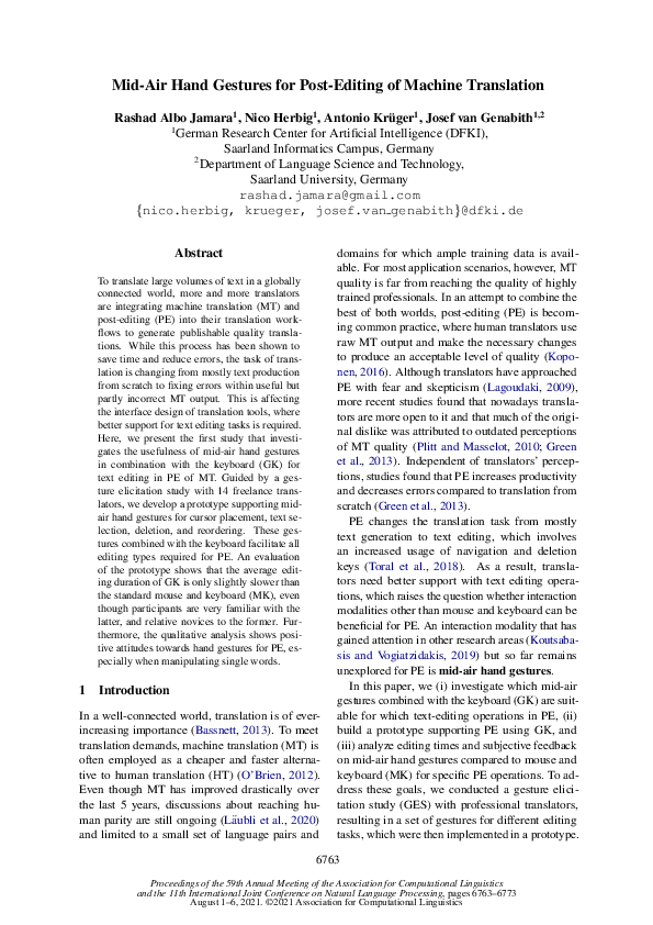 (PDF) Mid-Air Hand Gestures for Post-Editing of Machine Translation