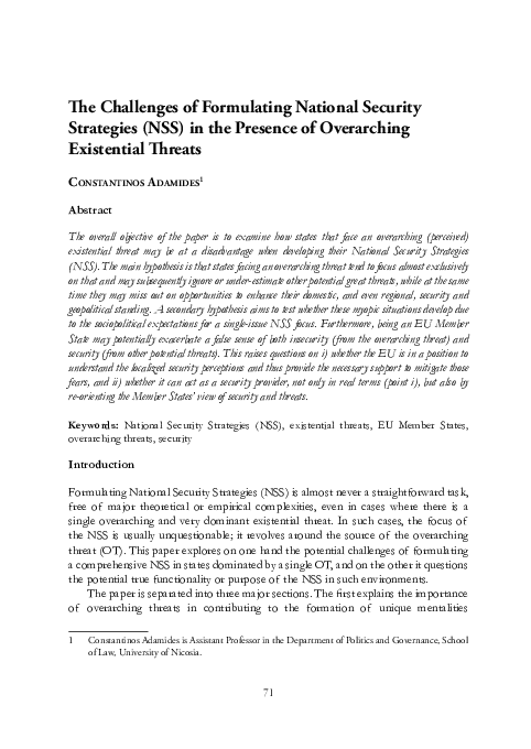 Pdf The Challenges Of Formulating National Security Strategies Nss