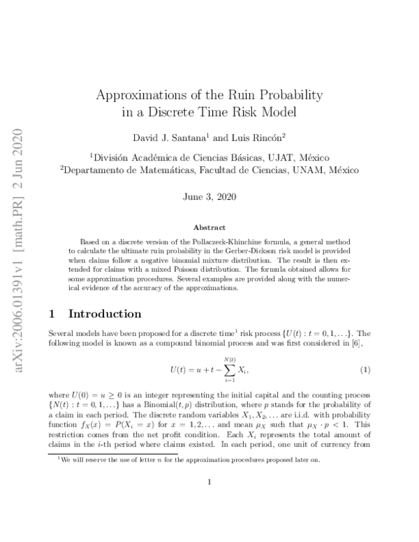 (PDF) Approximations of the ruin probability in a discrete time risk model