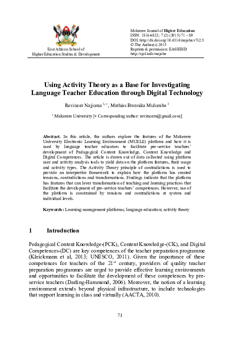 (PDF) Using Activity Theory as a Base for Investigating Language ...