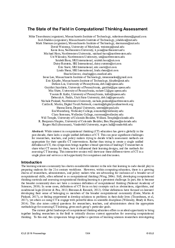 (PDF) The State of the Field in Computational Thinking Assessment