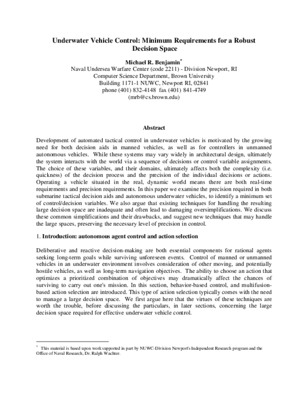 (PDF) Underwater Vehicle Control: Minimum Requirements for a Robust ...