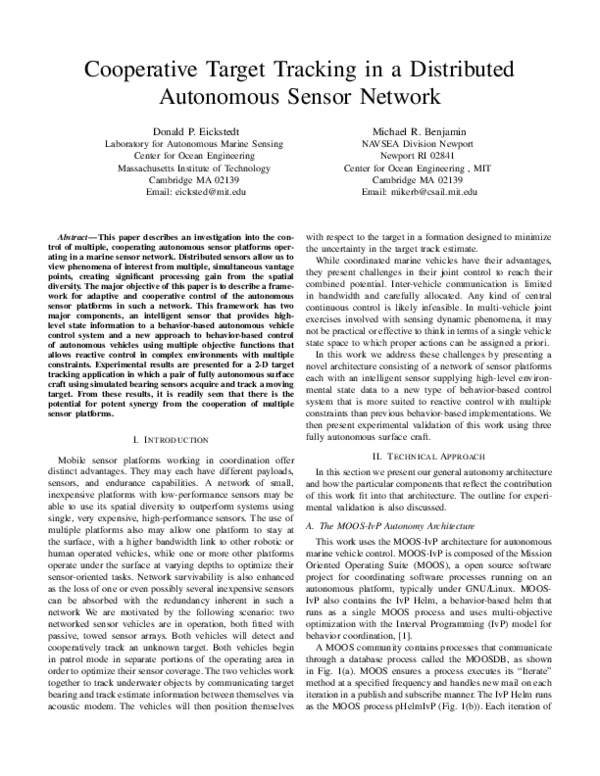Pdf Cooperative Target Tracking In A Distributed Autonomous Sensor Network
