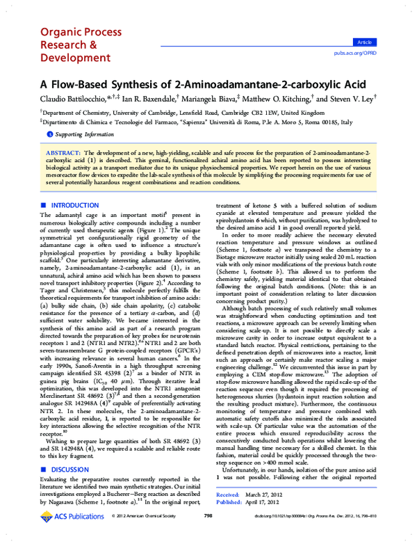 (PDF) A Flow-Based Synthesis of 2-Aminoadamantane-2-carboxylic Acid