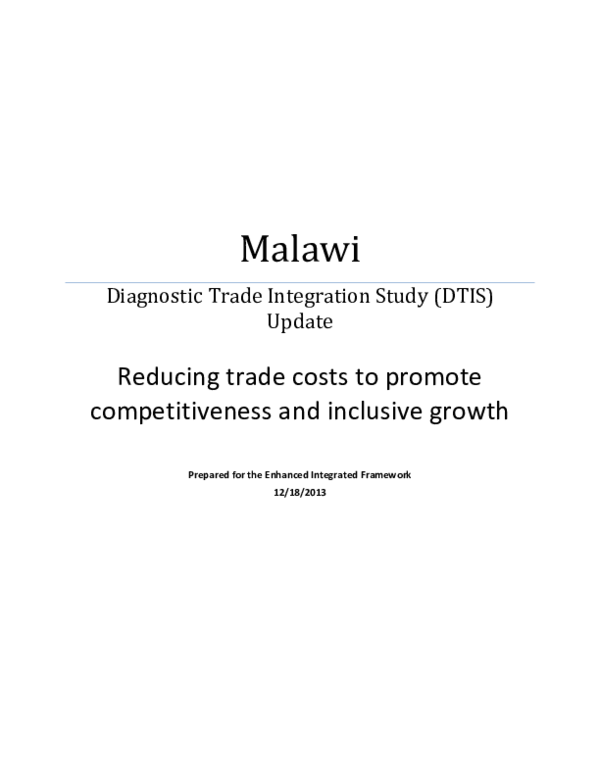 (PDF) Malawi - Diagnostic trade integration study (DTIS) update ...
