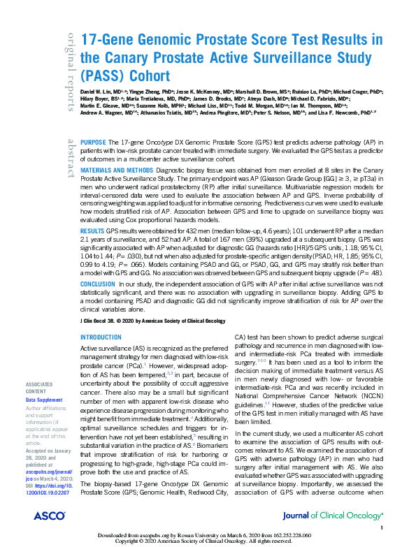 (PDF) 17-Gene Genomic Prostate Score Test Results in the Canary ...