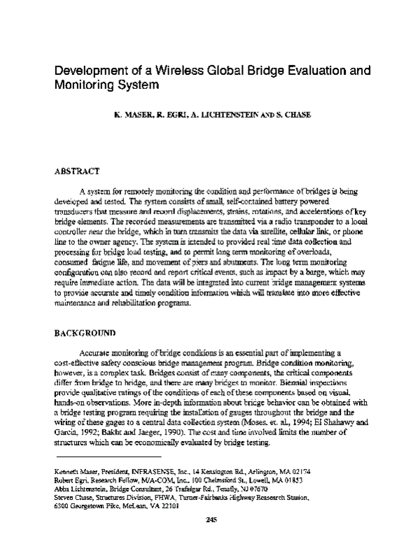 (PDF) Development of a Wireless Global Bridge Evaluation and Monitoring System