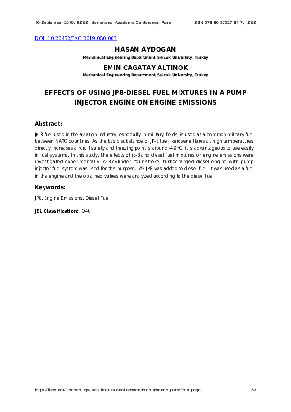 (PDF) Effects of Using JP8-DIESEL Fuel Mixtures in a Pump Injector ...