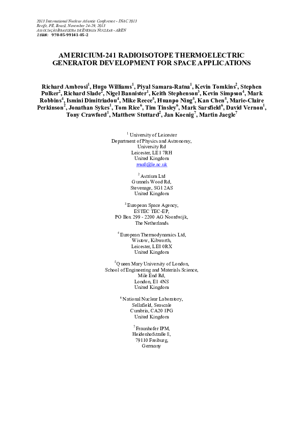 (PDF) AMERICIUM-241 Radioisotope Thermoelectric Generator Development ...