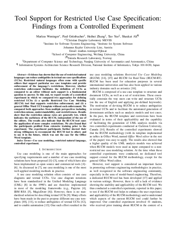 (PDF) Tool Support for Restricted Use Case Specification: Findings from ...
