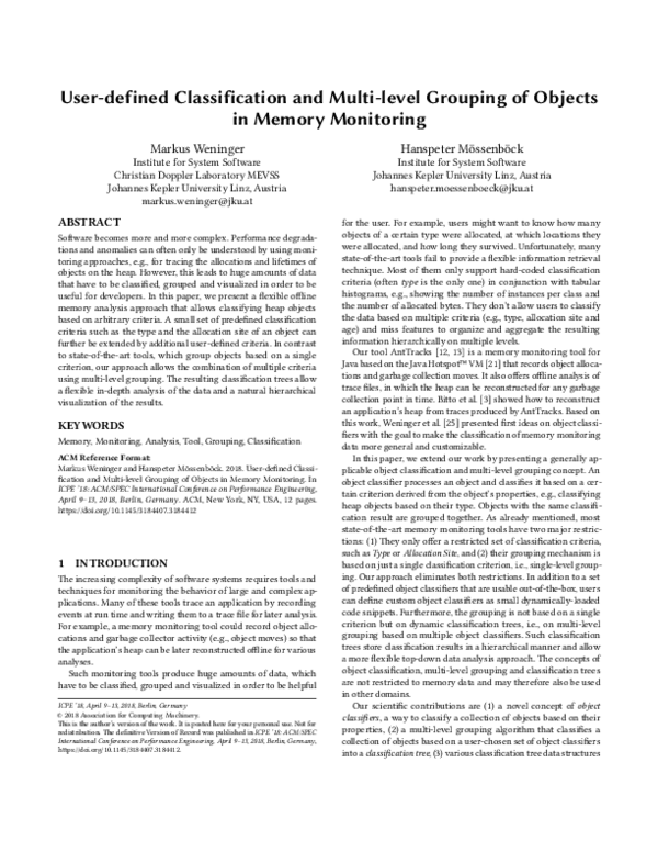 Pdf User Defined Classification And Multi Level Grouping Of Objects In Memory Monitoring