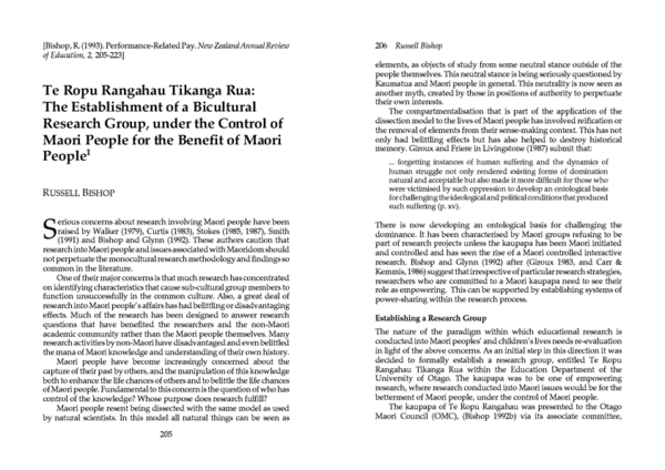 (PDF) Te Ropu Rangahau Tikanga Rua:The Establishment of a Bicultural ...