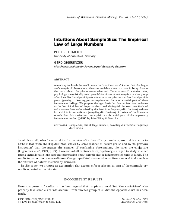 (PDF) Intuitions about sample size: the empirical law of large numbers