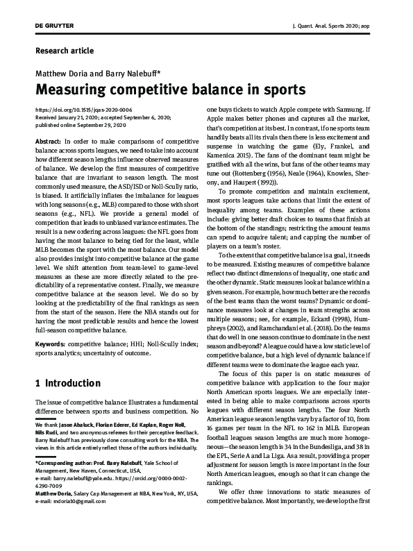 (PDF) Measuring competitive balance in sports