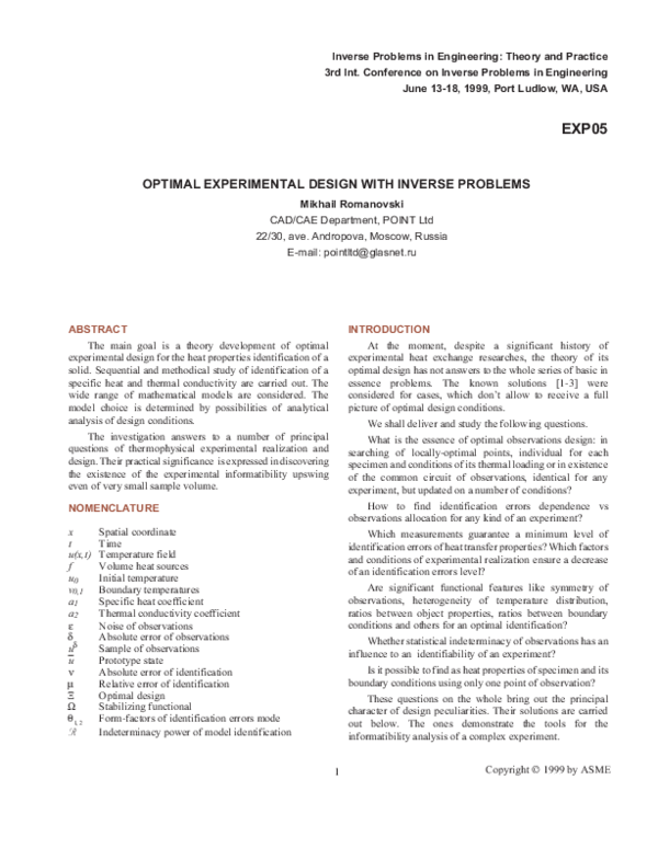 (PDF) Optimal Experimental Design with Inverse Problems