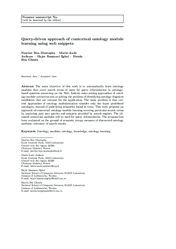 (PDF) Query-driven approach of contextual ontology module learning using web snippets