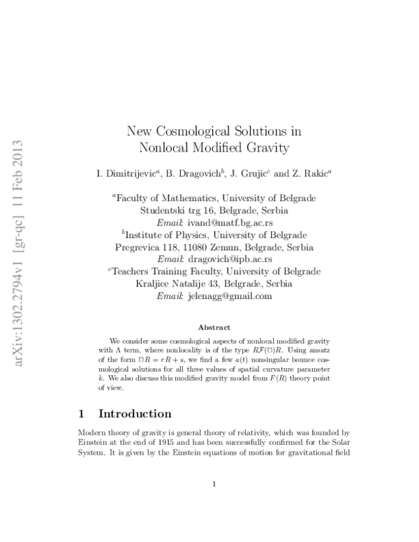 (PDF) 3 New Cosmological Solutions in Nonlocal Modified Gravity