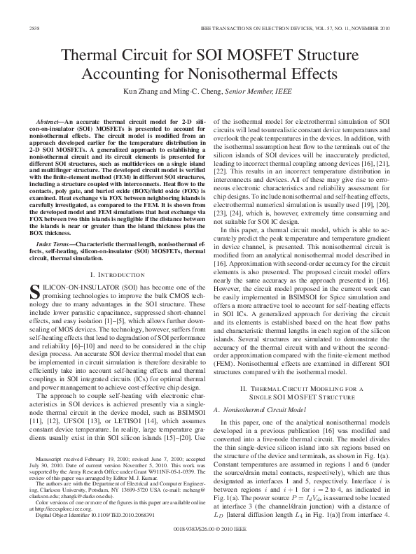 (PDF) Thermal Circuit for SOI MOSFET Structure Accounting for ...