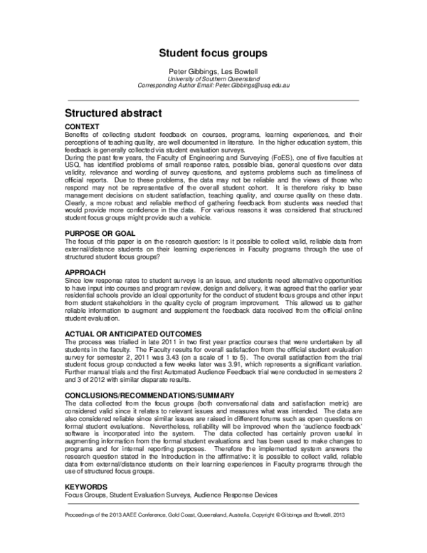 (PDF) Student focus groups