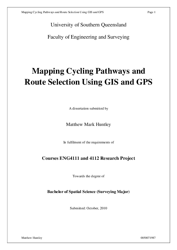 (PDF) Mapping cycling pathways and route selection using GIS and GPS